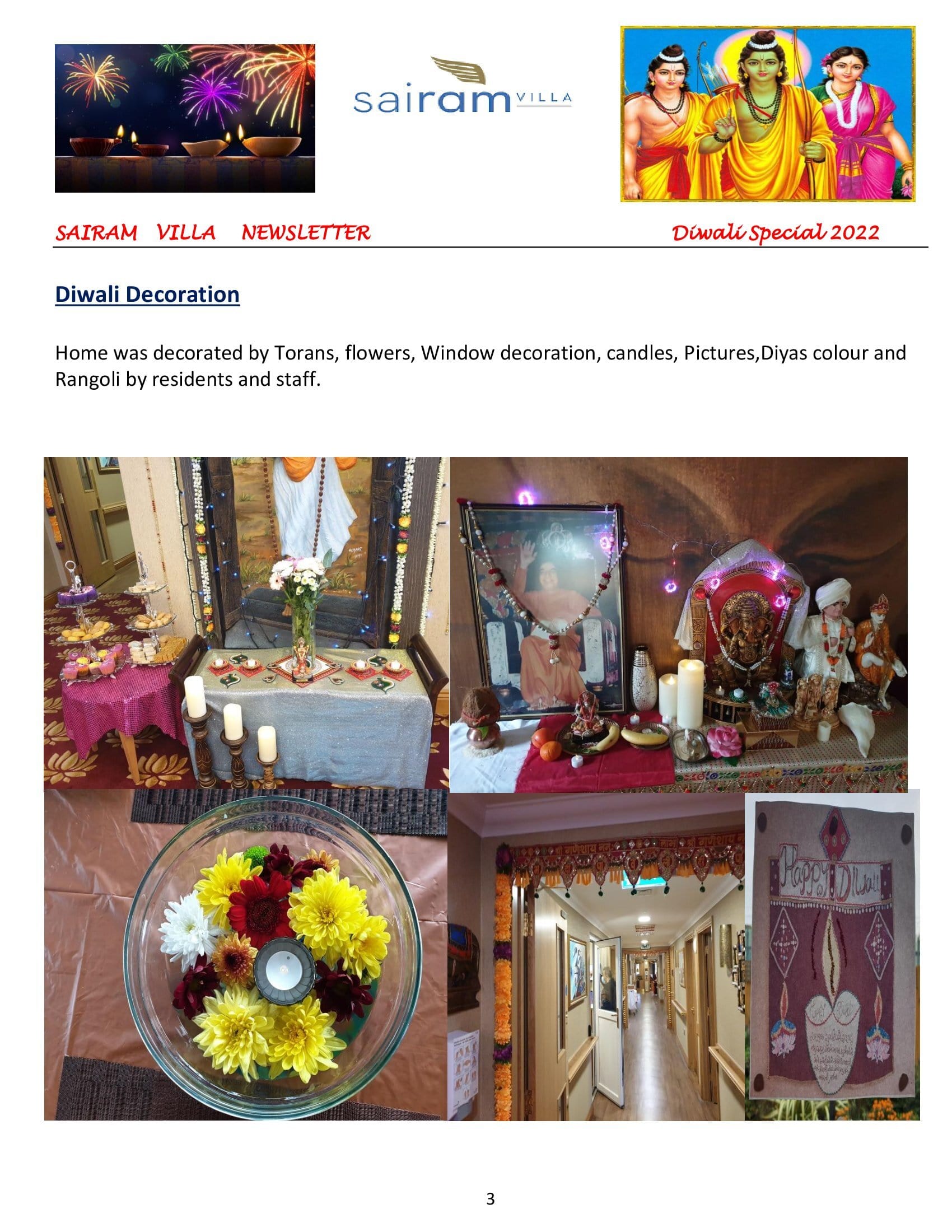 Sairam Villa - Diwali Newsletter 2022 - Angelcare PLC | MNS Care PLC